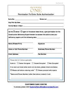 AOne – (PTE) Permission to enter suite authorization form | Concord ...